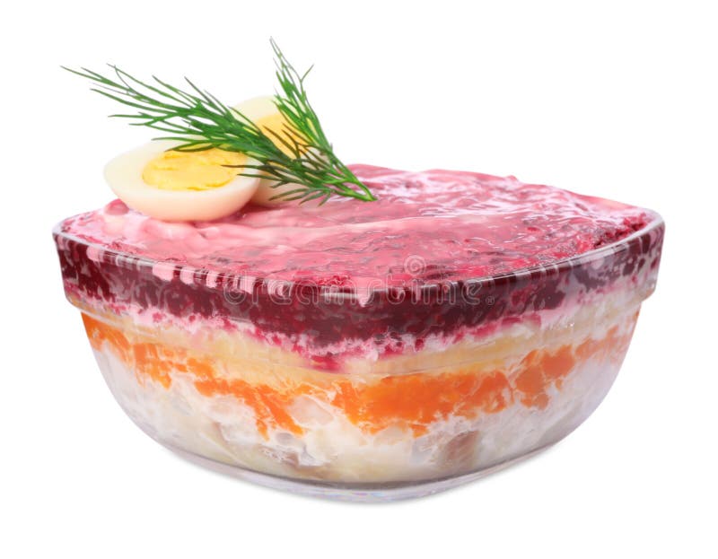 Herring Under Fur Coat Isolated on White. Traditional Russian Salad ...
