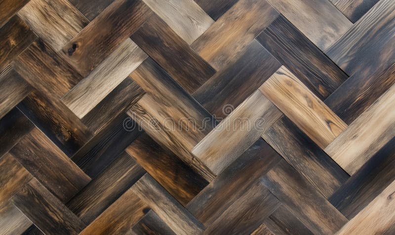 Herringbone Pattern Wooden Flooring with Rich Textures and Varied Tones ...