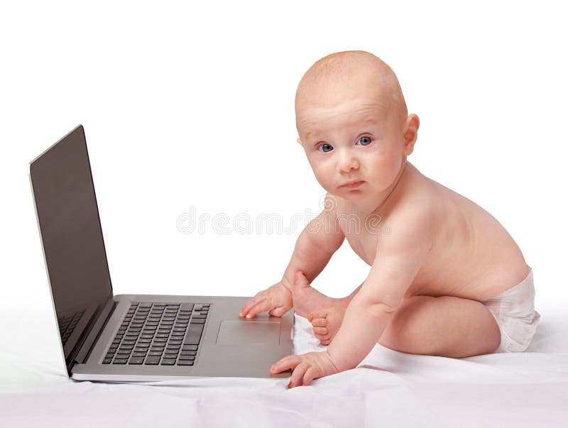 Hes Already Learning the Ways of Technology. a Baby Boy with a Laptop ...