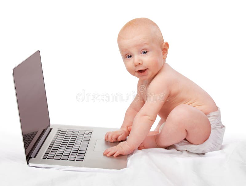 Hes Already Learning the Ways of Technology. a Baby Boy with a Laptop ...