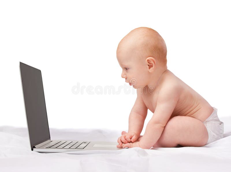 Hes Already Learning the Ways of Technology. Studio Shot of a Baby Boy ...