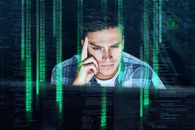 Hes Deep into the Matrix. a Handsome Young Male Programmer at Work ...