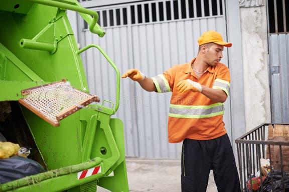 Hes a Hard Worker. a Busy Garbage Collection Worker. Stock Image ...