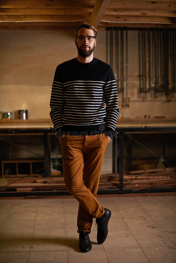 Hes Hip and Handsome. a Handsome Hipster Standing Indoors. Stock Image ...