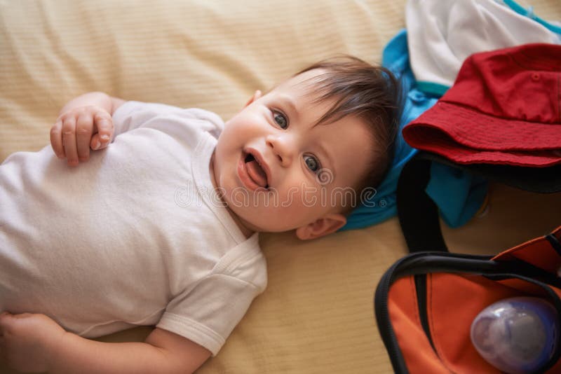 Hes Wide Awake Now...a Cute Baby Boy Lying Down. Stock Image - Image of ...