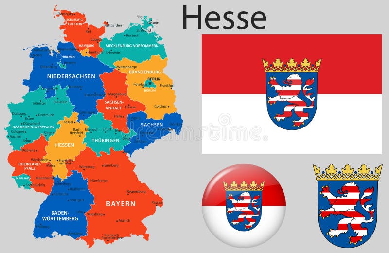 Hesse Flag Coat Arms Map Vector Stock Illustration - Illustration of ...
