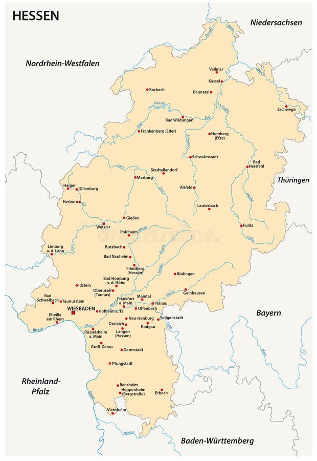 Hesse State Vector Map in German Language Stock Vector - Illustration ...