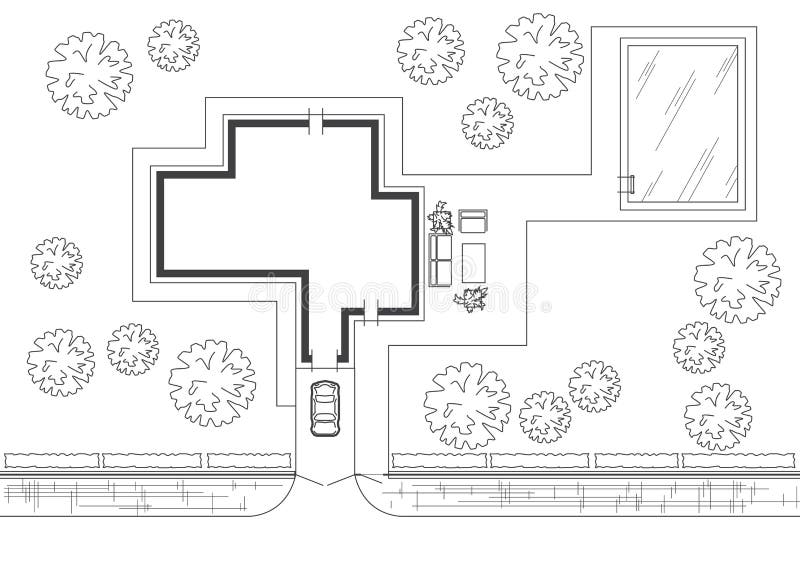 Het Architecturale Individuele Huis Van Het Schets Algemene Plan Vector ...