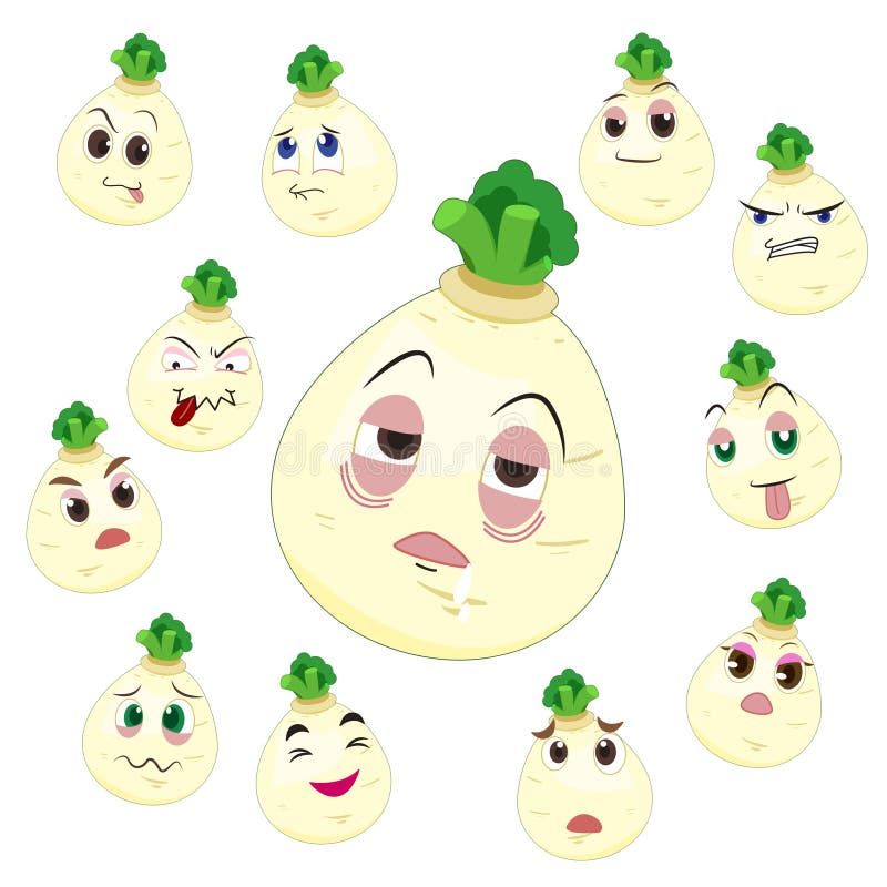 Witte Raap Cartoon Met Veel Uitdrukkingen Vector Illustratie ...