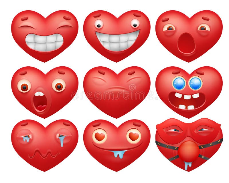 Het Beeldverhaalkarakters Van Smiley Rode Harten Emoticon Stock ...