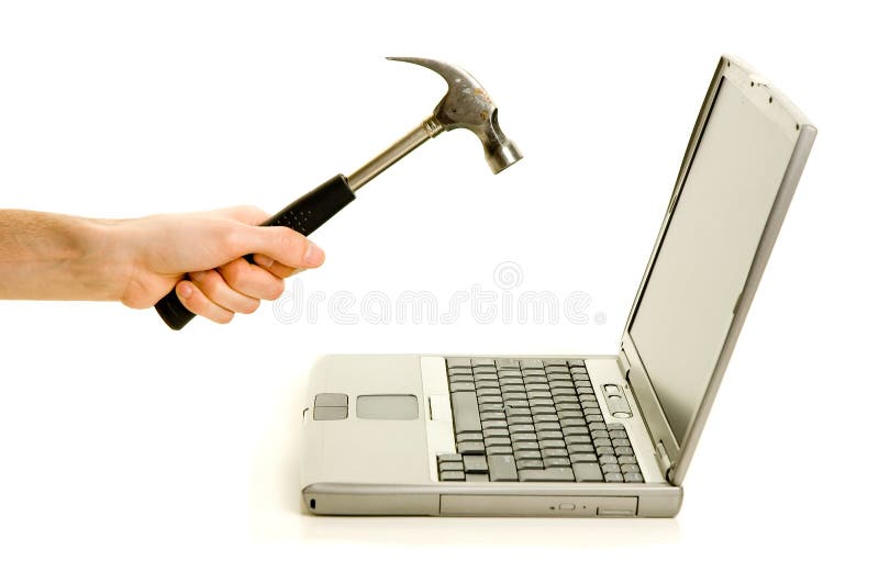 Het Breken Van Laptop Met Een Hamer Stock Afbeelding - Image of ...