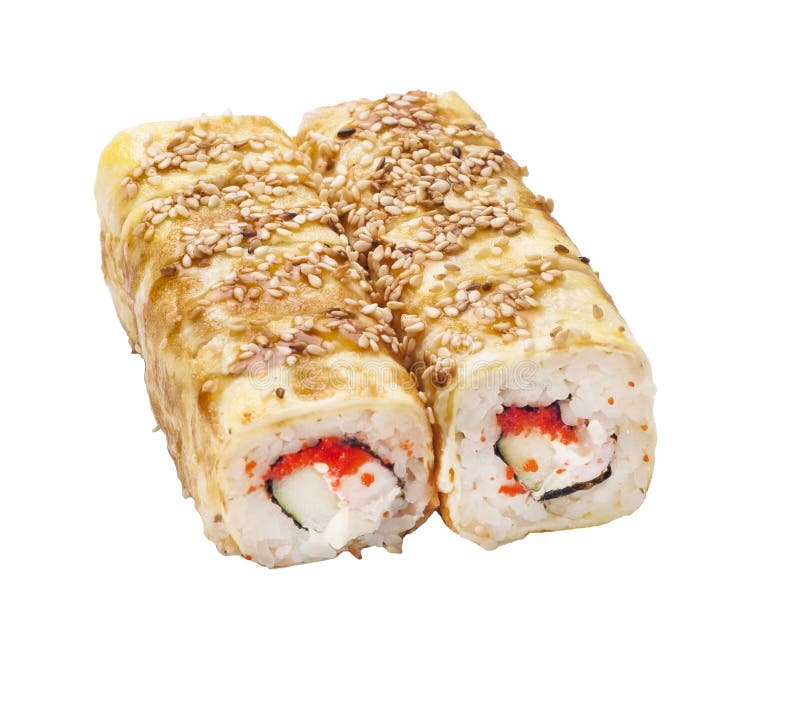 Het Broodje Van Sushi Met Kaviaar in Pannekoek Stock Foto - Image of ...