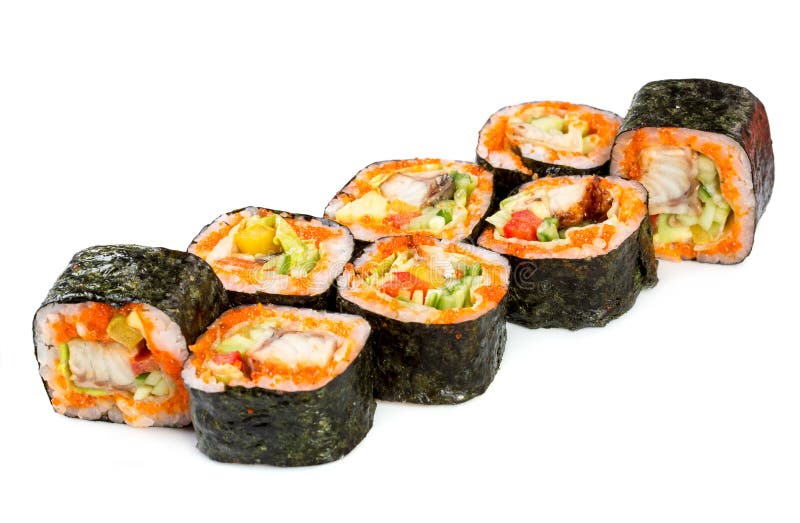Het Broodje Van Sushi Op Een Witte Achtergrond Stock Foto - Image of ...