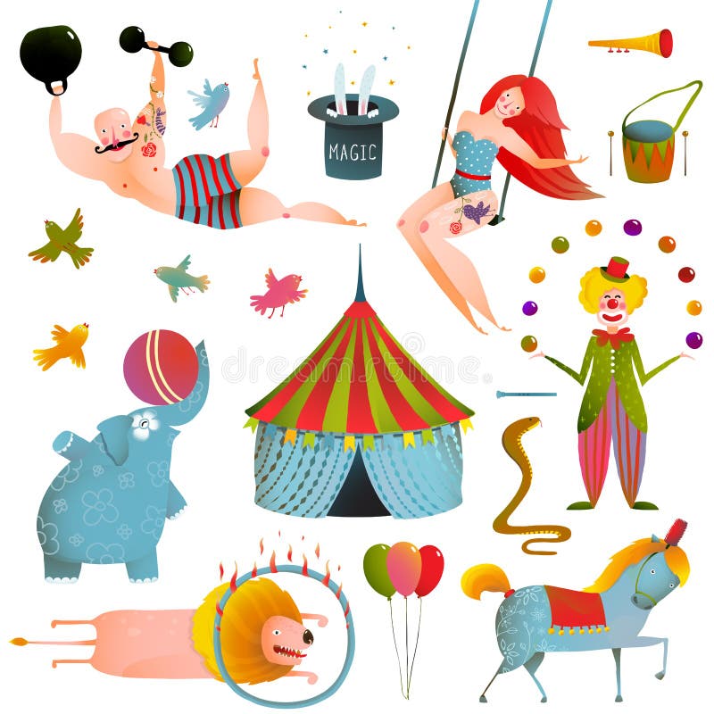 Het Circus Carnaval Toont Klem Art Vintage Collection Vector ...