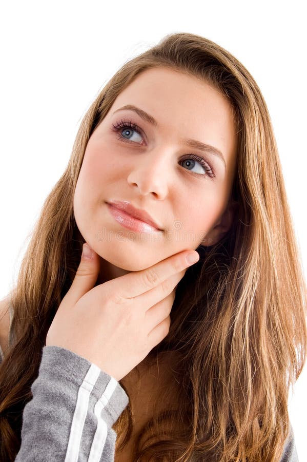 Het Denken Het Vrouwelijke Stijgend Kijken Stock Foto - Image of binnen ...