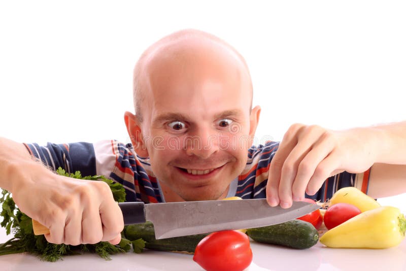 Gekke man aan het koken stock foto. Image of plak, geïsoleerd - 10681814