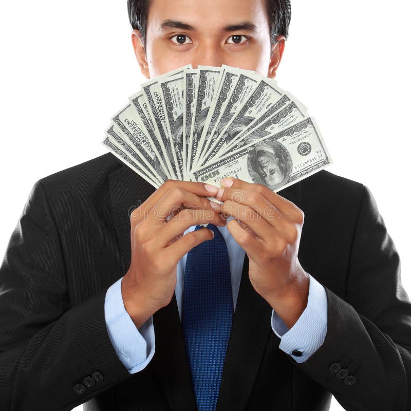 Het Charmeren Van De Volwassen Mens Die U Contant Geldgeld Tonen Stock ...