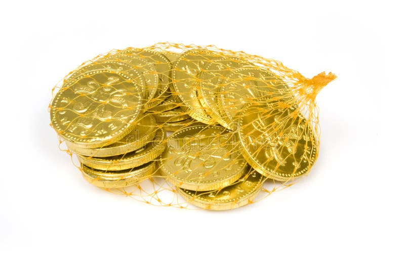 Zakje chocolade centen stock afbeelding. Image of muntstuk - 6892093