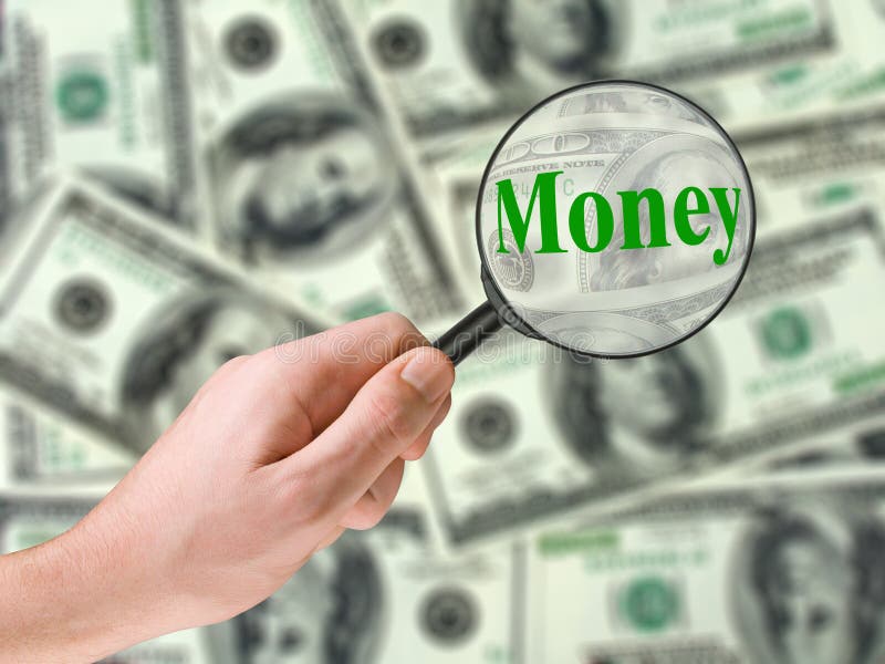 Het Geld Van Word, Vergrootglas Ter Beschikking Stock Afbeelding ...
