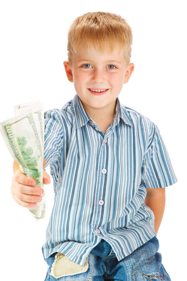 Jongen met geld stock foto. Image of munt, buying, hand - 16266934
