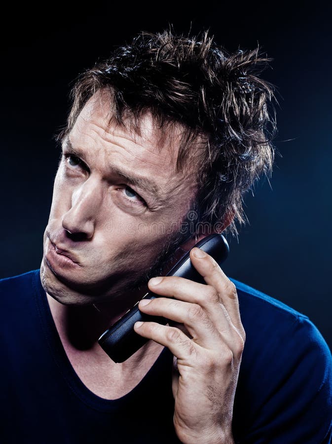 Grappig Portret Van Een Man Die Telefoneert Stock Afbeelding - Image of ...