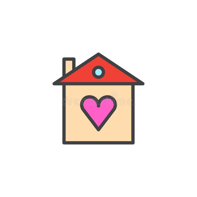 Hartteken Met Dak, Huis Met Hart Rood Pictogram, Het Symbool Van Het ...