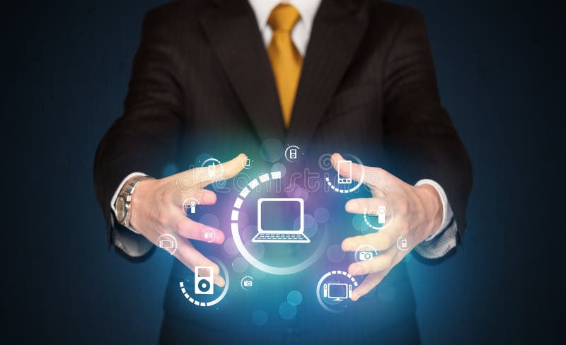 Het Houden Van Digitale Media Pictogrammen Stock Foto - Image of ...