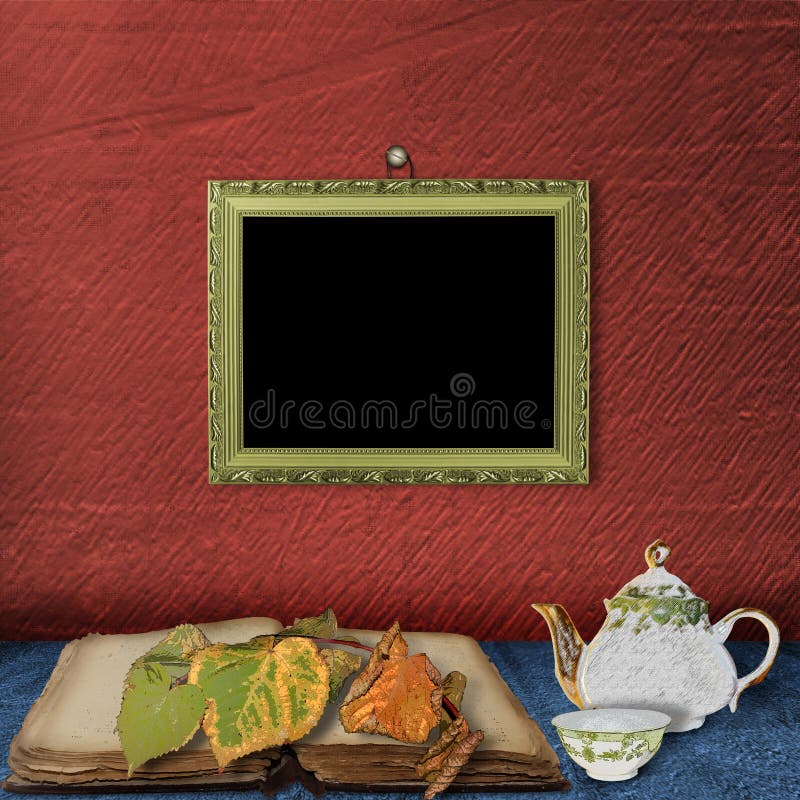 Het Houten Frame Op De Muur En De Theepot Stock Illustratie ...