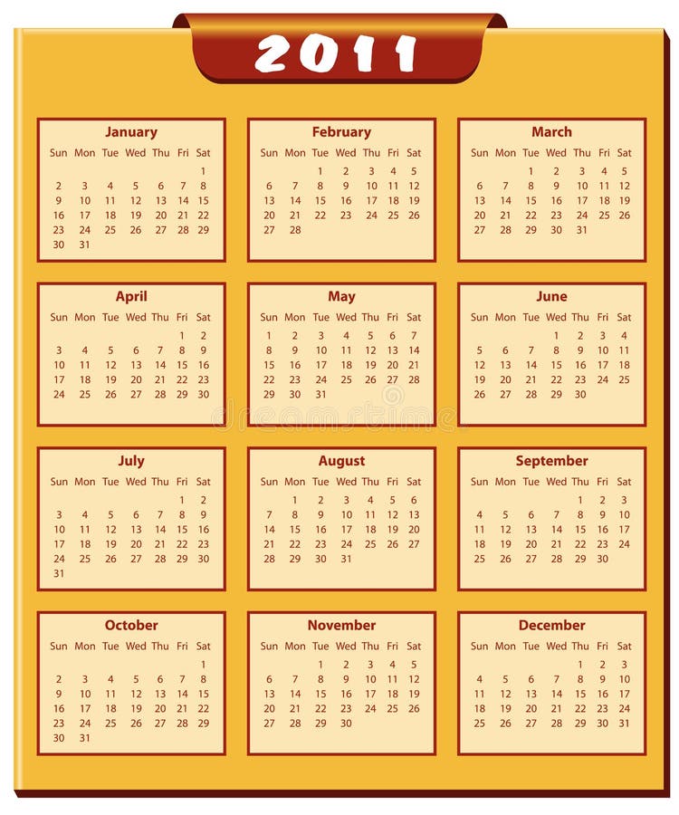 Het Jaar Van De Kalender 2011 Vector Illustratie - Illustration of klem ...