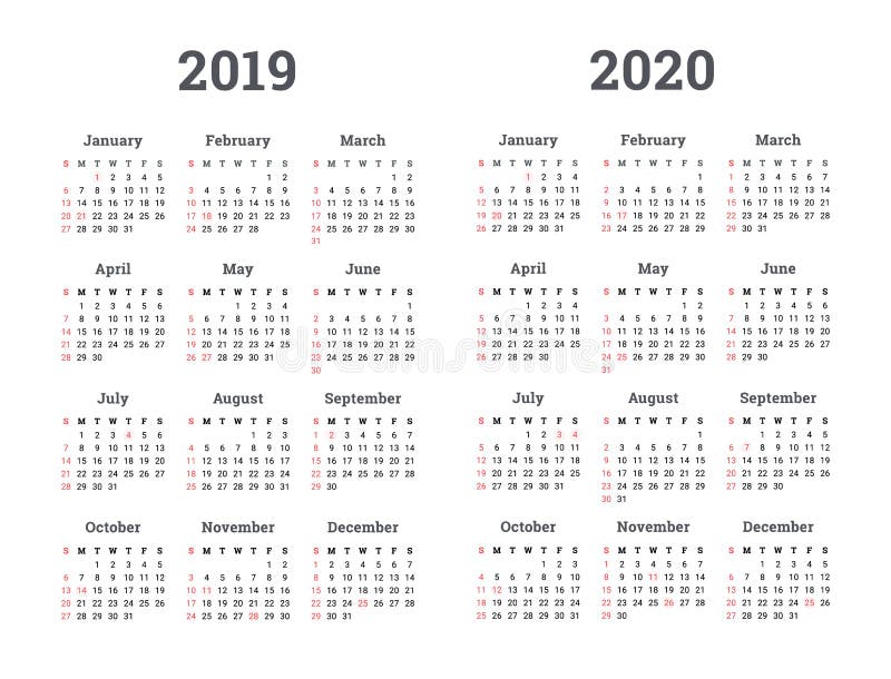 Het Jaar Van Kalender 2019 2020 - Vectorillustratie Het Begin Van De ...