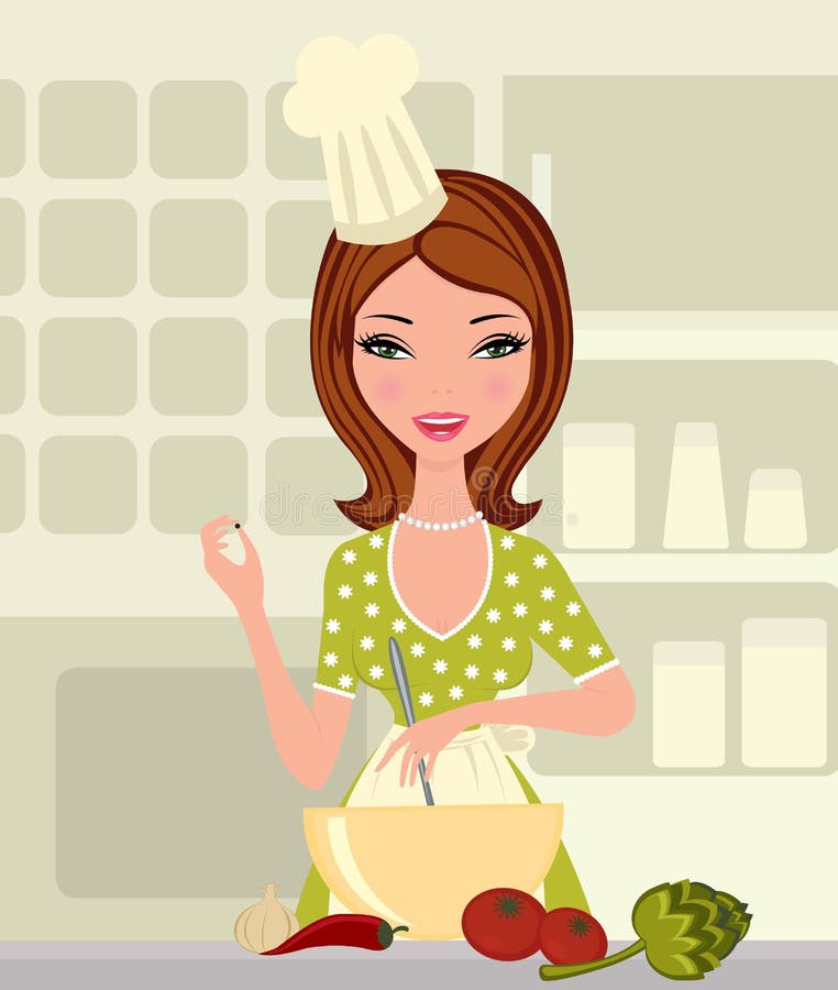 Het Jonge Mooie Vrouw Koken Stock Illustratie - Illustration of actief ...