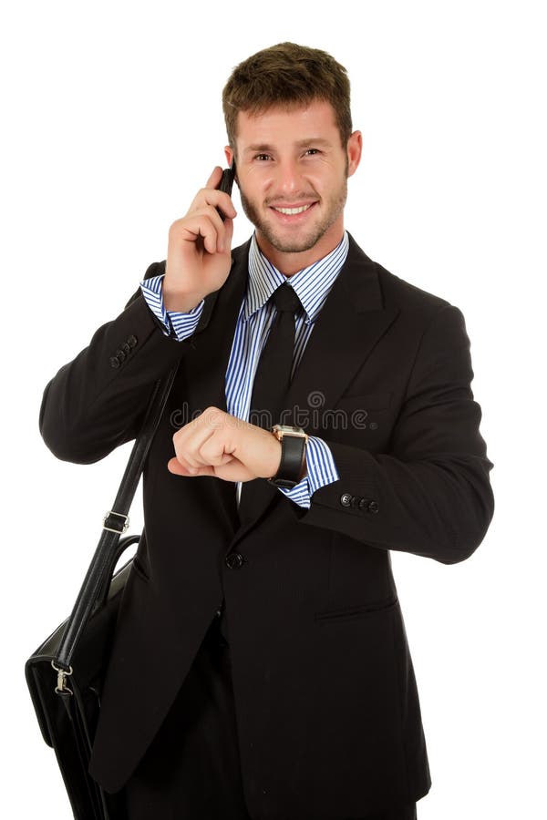 Zakenman Die En Aan Horloge Spreekt Kijkt Stock Afbeelding - Image of ...