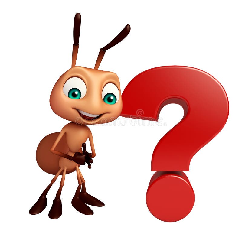 Het Karakter Van Het Mierenbeeldverhaal Met Vraagtekenteken Stock ...