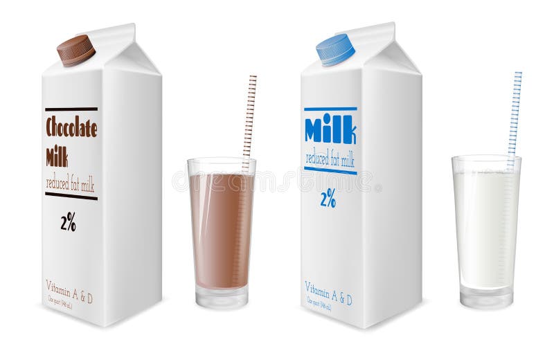 Het Karton Van De Melk En Glas Melk Fles Van Melk En Kruik Vector ...