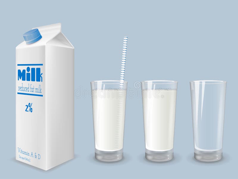 Het Karton Van De Melk En Glas Melk Fles Melk Vector Illustratie ...