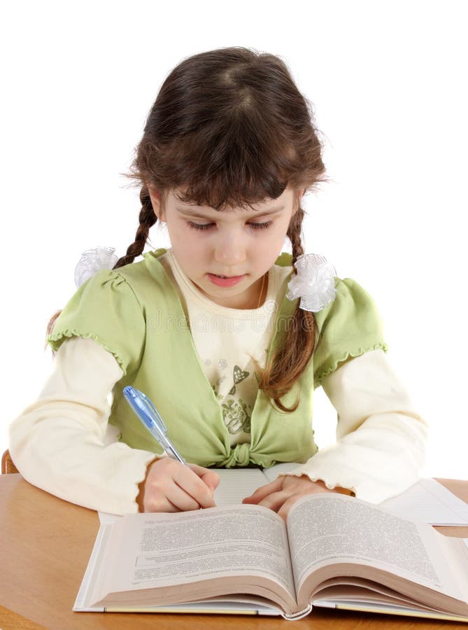 Het Kind Schrijft En Leest. Stock Foto - Image of studie, geïsoleerd ...