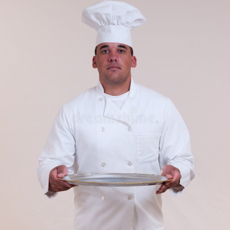 Het Lege Dienblad Van De Holding Van De Chef-kok Stock Afbeelding ...