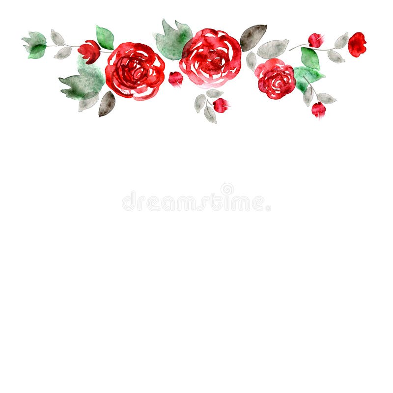 Het Leuke Kader Van De Waterverfbloem Achtergrond Met Rode Rozen Stock ...