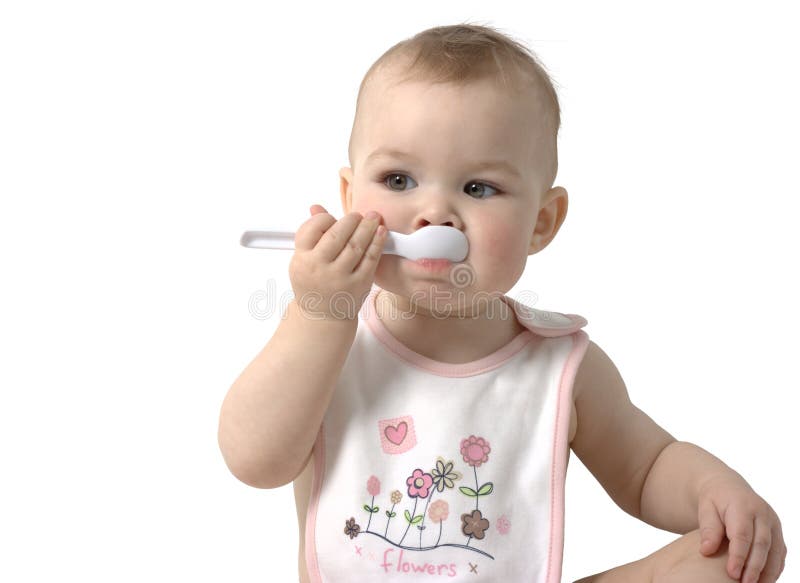Het leuke kind zuigt lepel stock afbeelding. Image of geïsoleerd - 4782063
