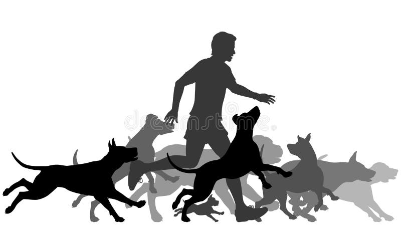Silhouet Van Een Man En Een Hond Die Samen Rennen Stock Illustratie ...