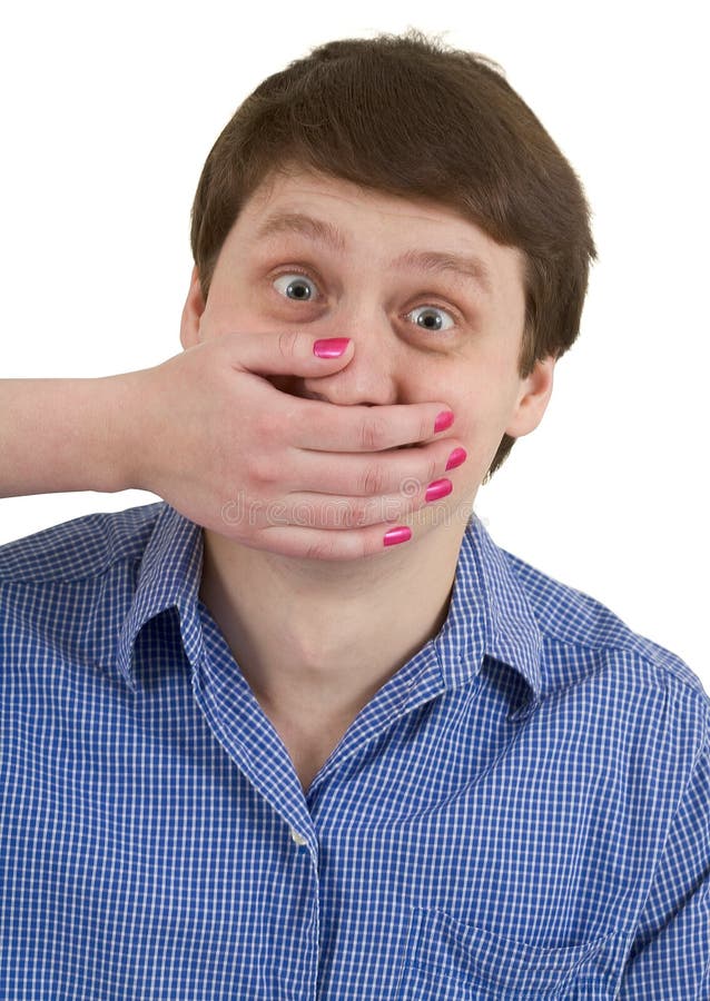 Het Mannetje Van Het Portret Met Behandelde Mond Stock Afbeelding ...