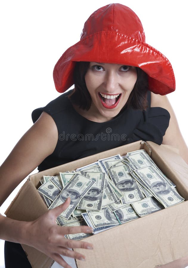 Het Meisje Met Een Doos Geld Stock Afbeelding - Image of zwart, leuk ...