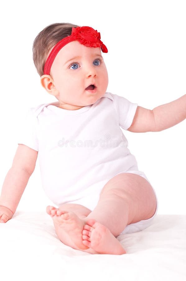 Het Meisje Van De Baby Met Rood Lint Stock Afbeelding - Image of ...