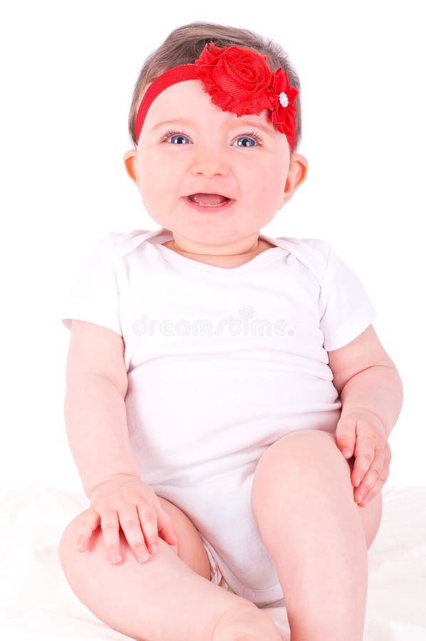 Het Meisje Van De Baby Met Rood Lint Stock Foto - Image of baby, manier ...
