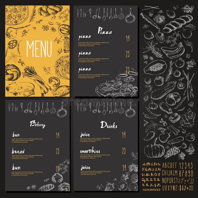 Het Menu Vastgesteld Uitstekend Ontwerp Van Het Restaurantvoedsel Met ...