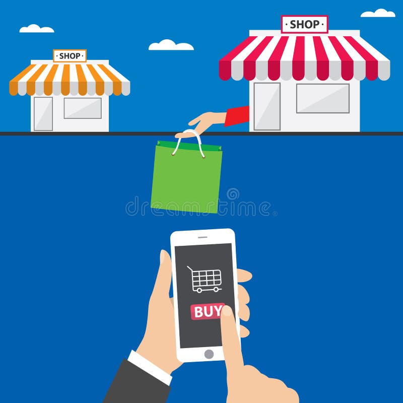 Mobiele Winkel-apps Op Tablet of Smartphone, Vectorillustratie Concept ...