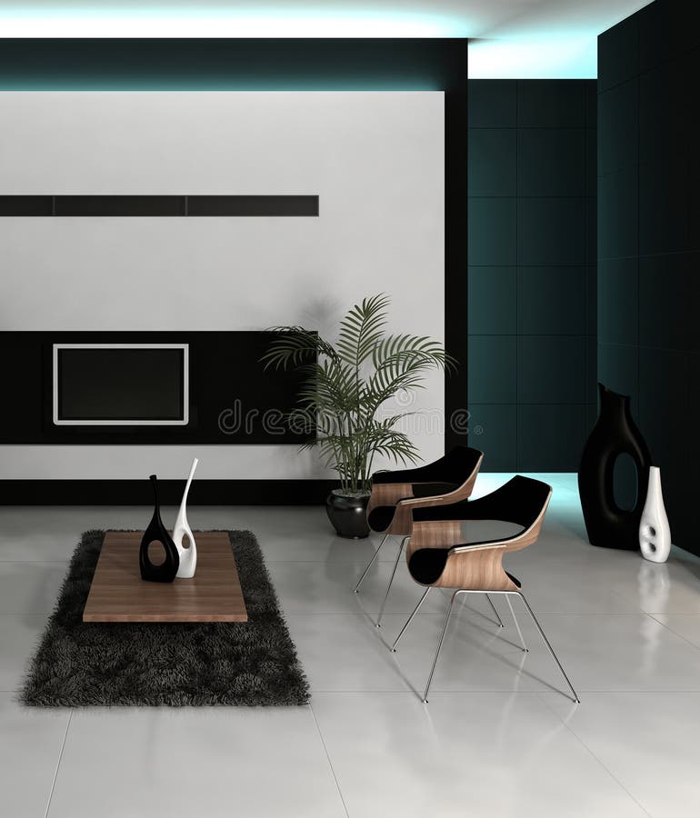 Het Moderne Binnenland Van De Ontwerp Witte Woonkamer Stock Foto ...