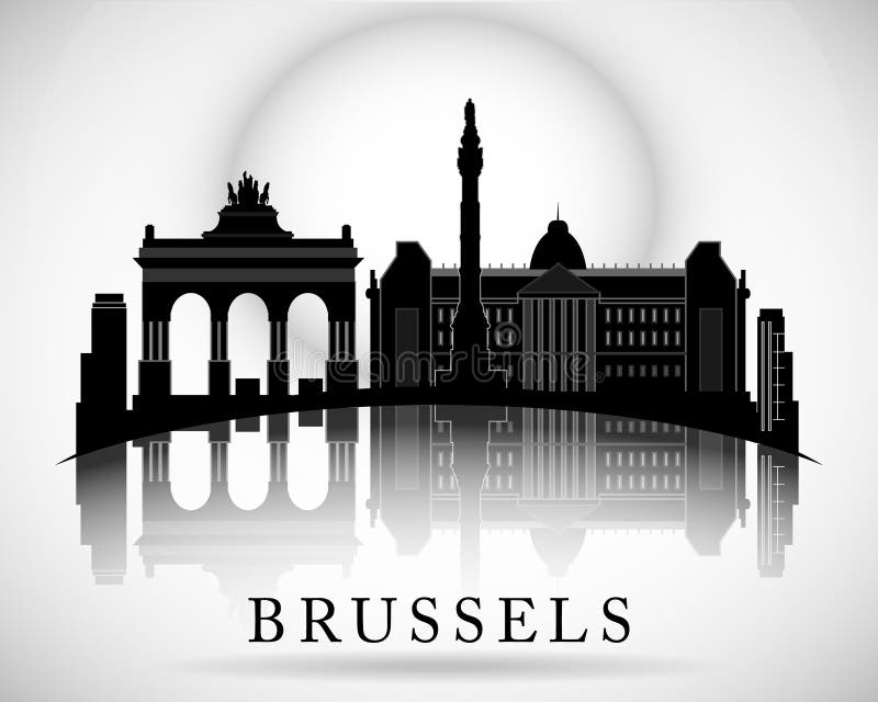 Van De De Stadshorizon Van Brussel Het Zwart-witte Silhouet Met ...