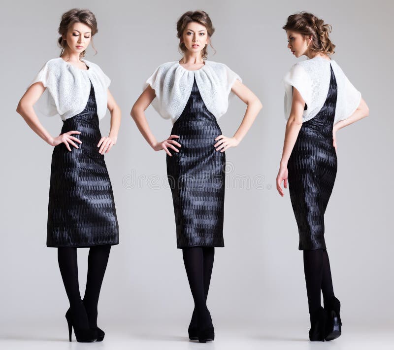 Het Mooie Vrouw Model Stellen in Elegante Kleding in De Studio Stock ...