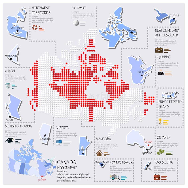 Het Ontwerp Van Dot and Flag Map of Canada Infographic Vector ...